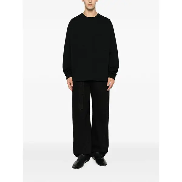 LEMAIRE Solid Cotton Long Sleeve Crew Neck Sweatshirt - Black