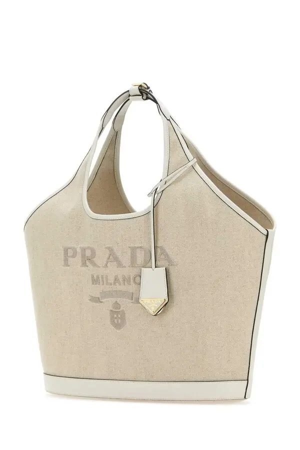 Prada Sand Canvas Shopping Bag