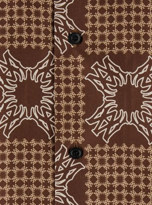 Amiri Bowling Shirt With Cuban Collar And All-over Geometric Print In Silk For - Brown