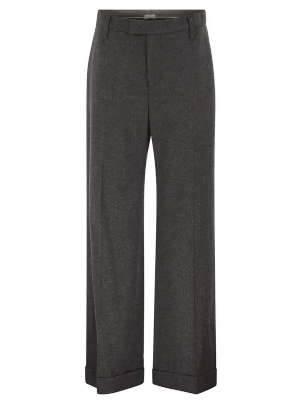 Brunello Cucinelli Virgin Wool And Cashmere Tailored Trousers With Turn-up Hem - Multicolor