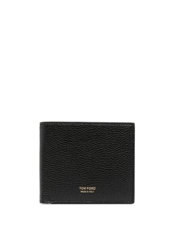 TOM FORD Black Leather Bi-fold Wallet With Gold Embossed Logo For - Multicolor