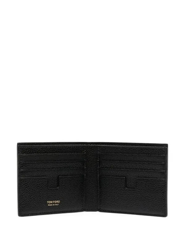 TOM FORD Black Leather Bi-fold Wallet With Gold Embossed Logo For