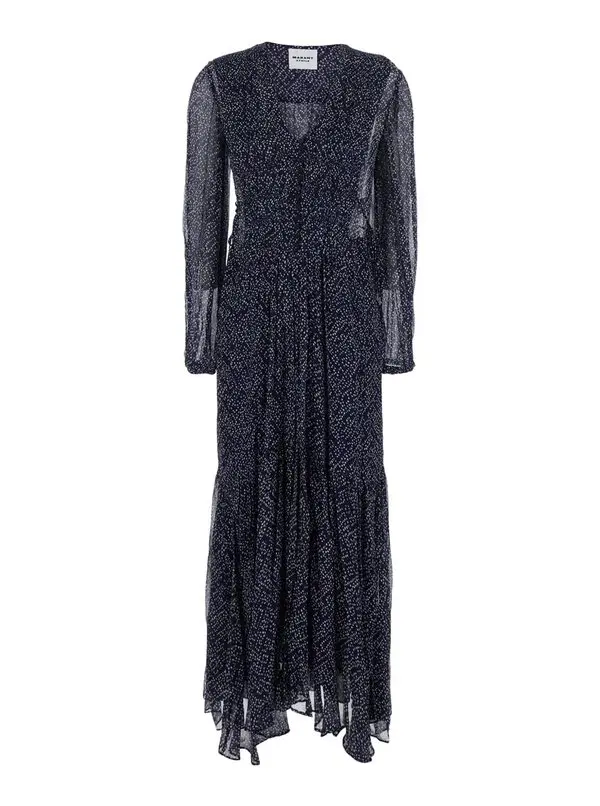 Isabel Marant Étoile Midi Dress 'briane' With V-neck And All-over Polka Dot Motif In Blue Viscose For - Multicolor