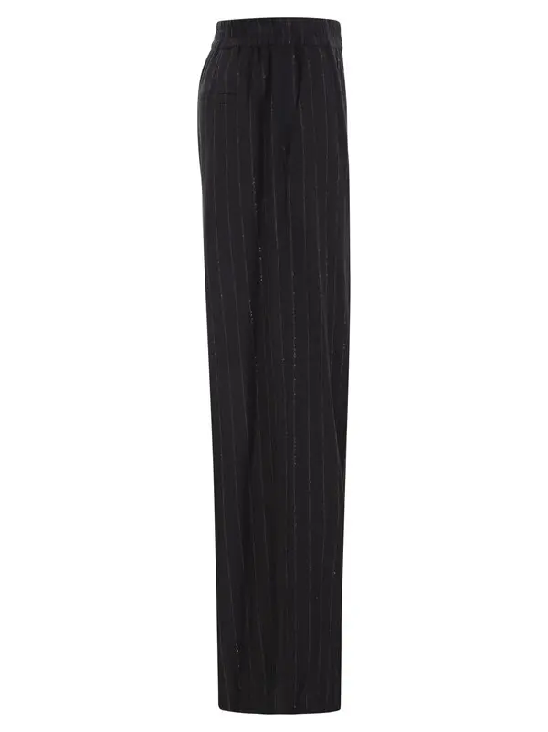 Brunello Cucinelli Pinstripe Trousers With Sequins And Elasticated Waist - Blue