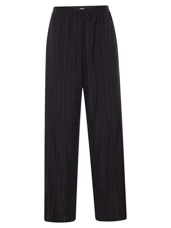 Brunello Cucinelli Pinstripe Trousers With Sequins And Elasticated Waist - Blue