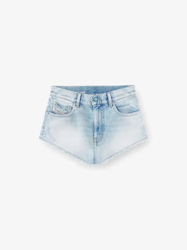 DIESEL® Blue Denim Shorts With Destroyed Effect