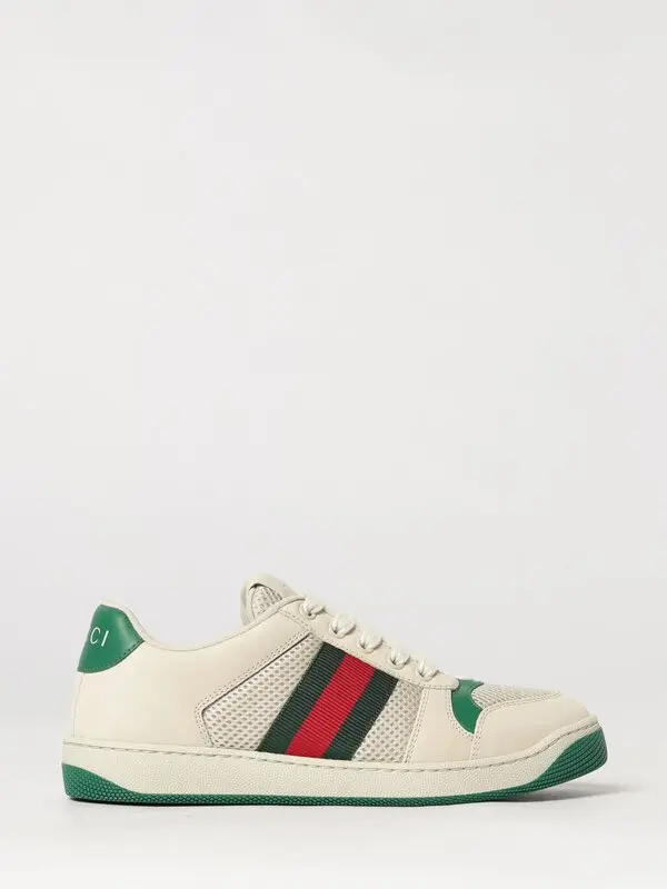 Gucci Screener Low-top Leather And Mesh Sneakers With Web Stripe