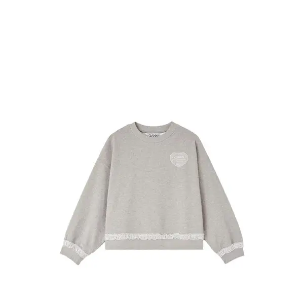 GANNI Organic Cotton Sweatshirt With Lace Details - Gray