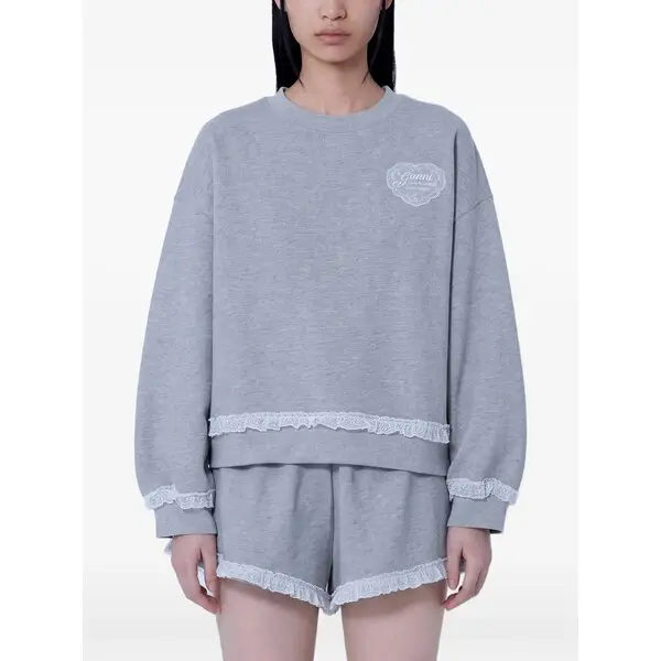 GANNI Organic Cotton Sweatshirt With Lace Details - Gray