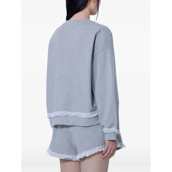 GANNI Organic Cotton Sweatshirt With Lace Details - Gray