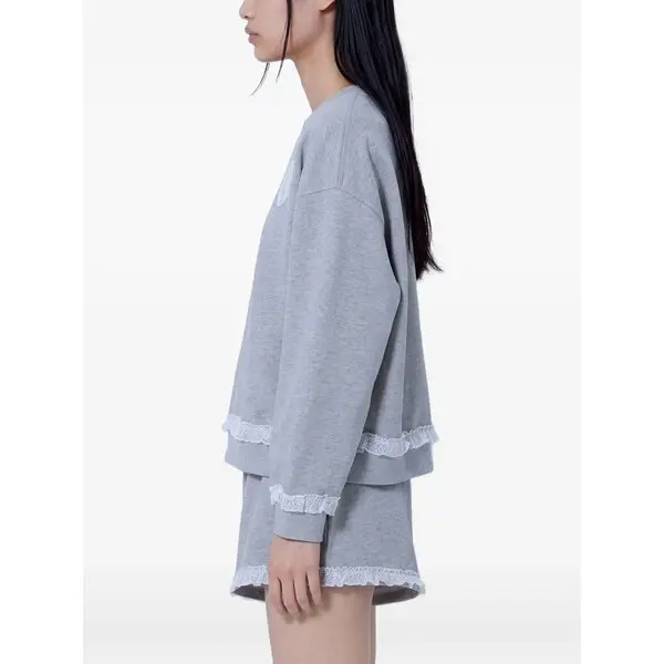 GANNI Organic Cotton Sweatshirt With Lace Details - Gray
