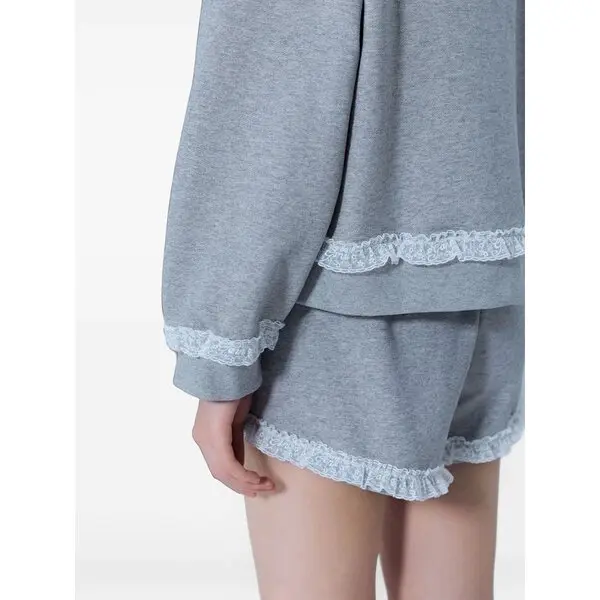 GANNI Organic Cotton Sweatshirt With Lace Details - Gray