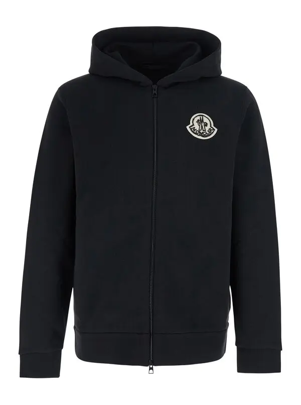 Moncler Black Sweatshirt With Logo Patch On The Front In Cotton For