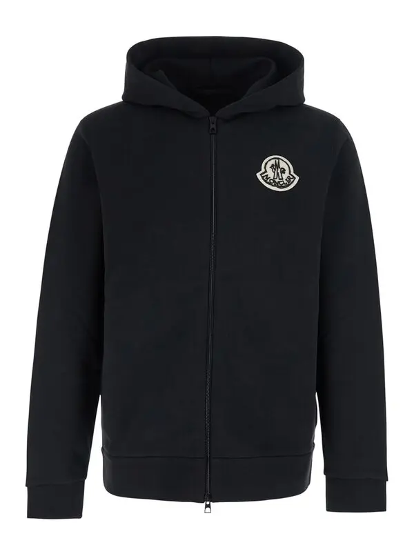 Moncler Black Sweatshirt With Logo Patch On The Front In Cotton For - Multicolor
