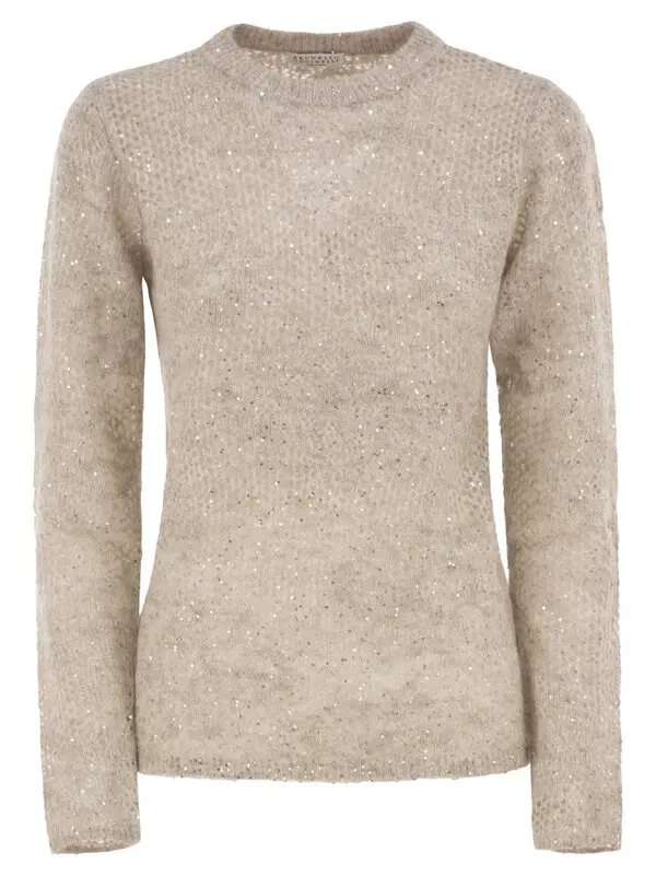 Brunello Cucinelli Crew-neck Mohair And Wool-blend Sweater With Sequins - Cream