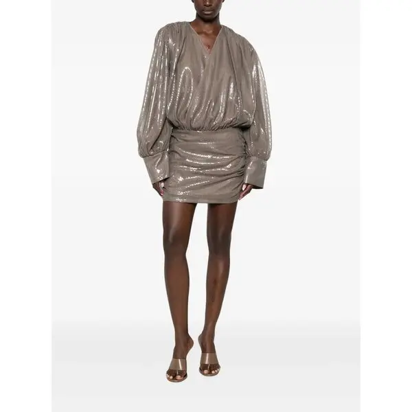 ROTATE BY BIRGER CHRISTENSEN Sequin Embellished V-neck Dress - Brown