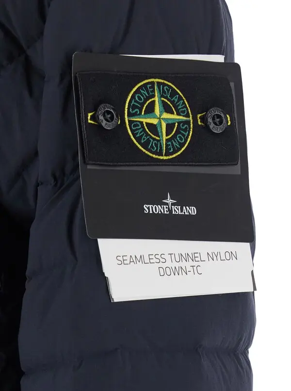 Stone Island Down Jacket With High Collar And Long Sleeves In Tech Fabric Blue