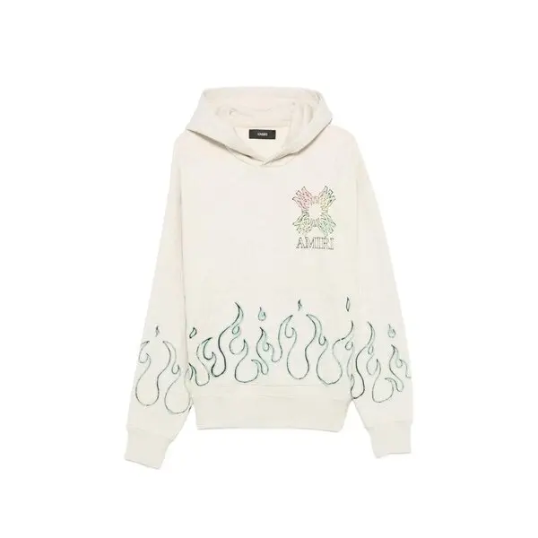Amiri Flame Print Cotton Hoodie - Cream