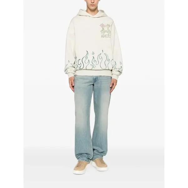 Amiri Flame Print Cotton Hoodie - Cream