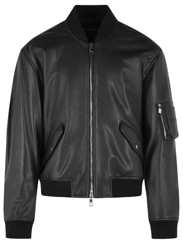 Dolce & Gabbana Leather Bomber Jacket - Black