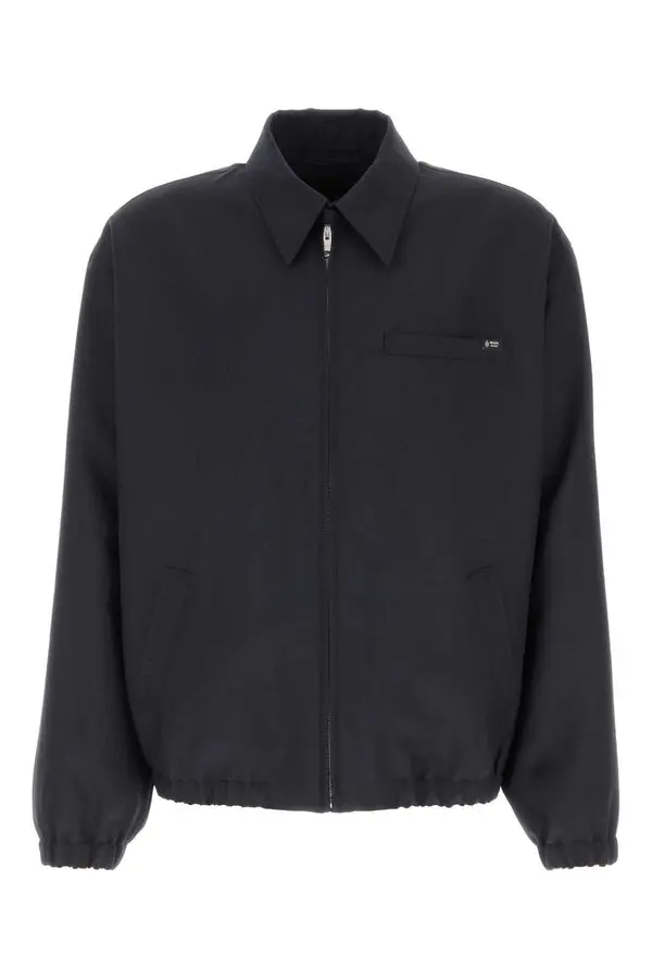 Prada Midnight Wool Blend Bomber Jacket - Blue