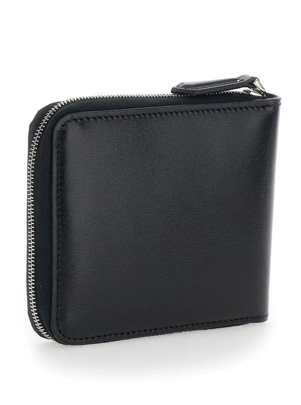 Fendi Black Card Holder With Zip Closure And Front Logo In Leather For
