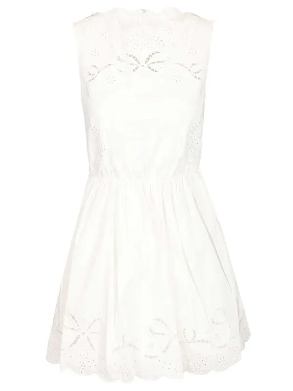 SELF-PORTRAIT Embroidered Cotton Mini Dress - White