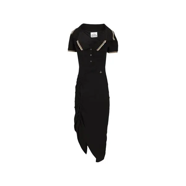VIVIENNE WESTWOOD Cotton Jersey Ruched Polo Dress - Black