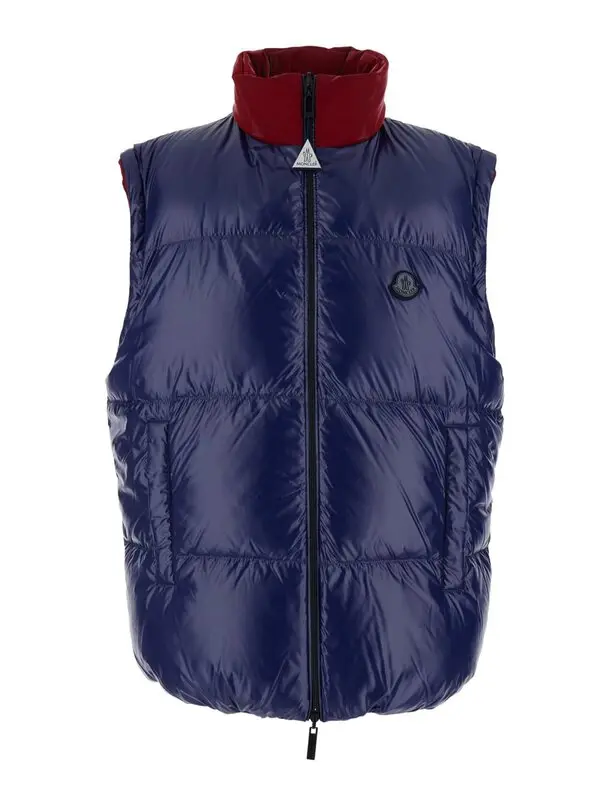 Moncler Throttle' Blue Reversible Down Jacket With Removable Sleeves And Logo Patch On The Front In Tech Fabric Stretch - Multicolor