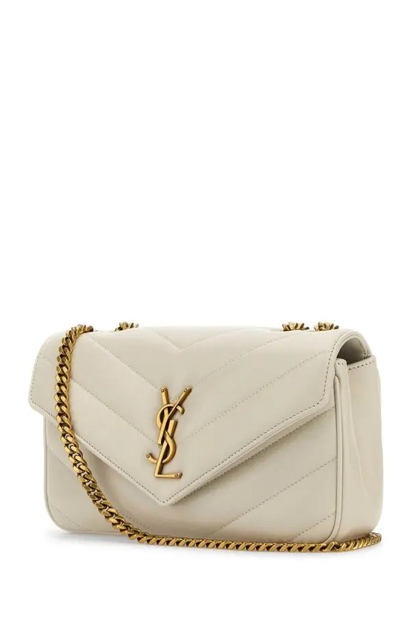 Saint Laurent Ivory Leather Small Loulou Shoulder Bag - White