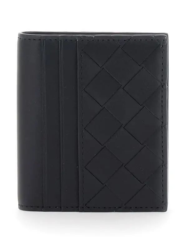 Bottega Veneta Cardholder With Intreccio Motif And Lettering Logo Impressed Inside In Black Leather For - Multicolor