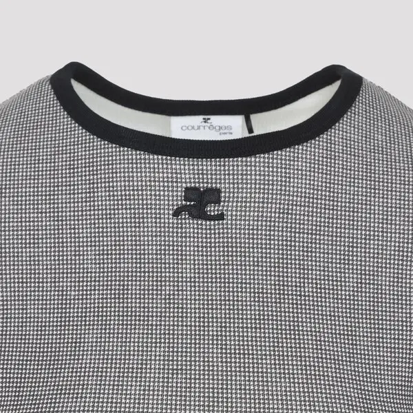 COURREGES Houndstooth Cotton Contrast T-shirt - Black