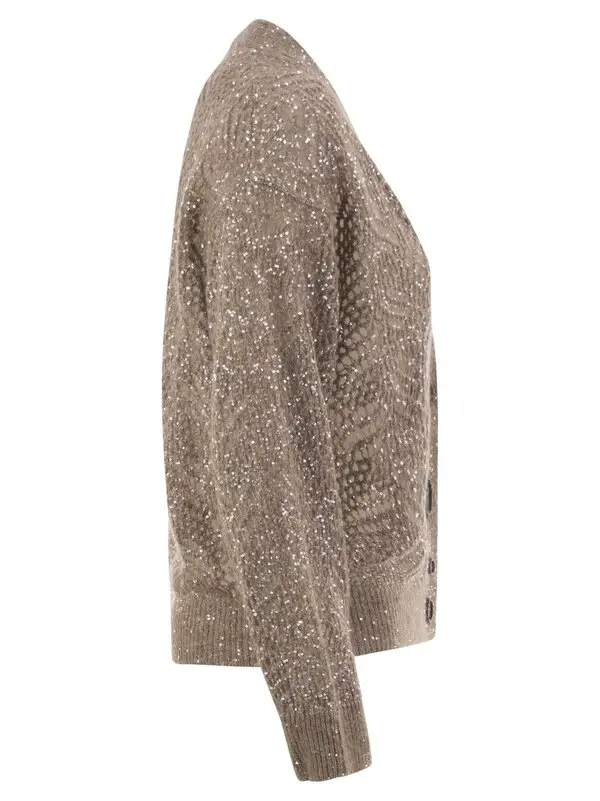 Brunello Cucinelli Openwork Mohair Cardigan With Sequins