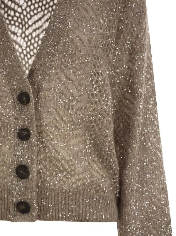 Brunello Cucinelli Openwork Mohair Cardigan With Sequins