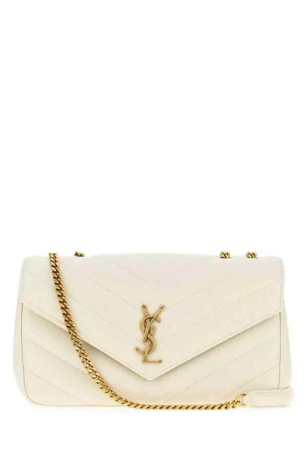 Saint Laurent Ice Leather Medium Loulou Shoulder Bag - White