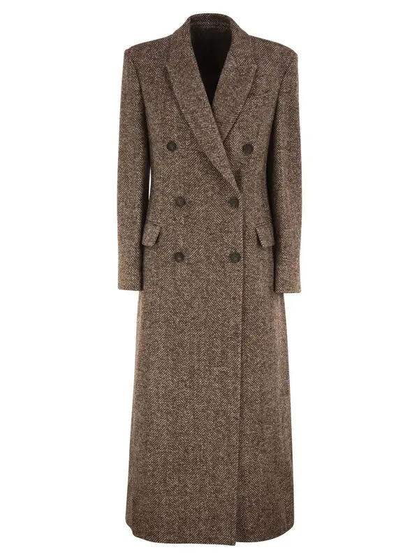 Brunello Cucinelli Double-breasted Wool And Alpaca Herringbone Coat - Brown