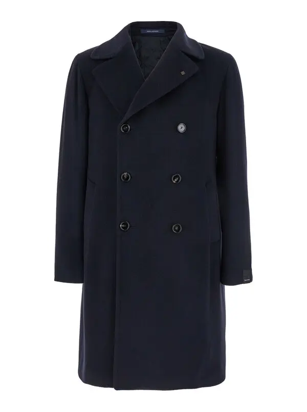 Tagliatore Blue Coat With Turned-down Collar And Button Front Closure In Wool