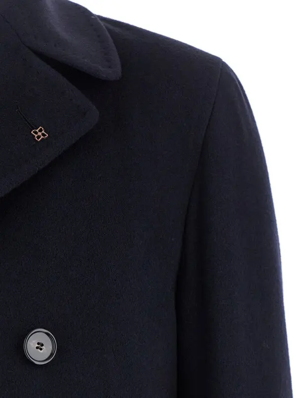Tagliatore Blue Coat With Turned-down Collar And Button Front Closure In Wool