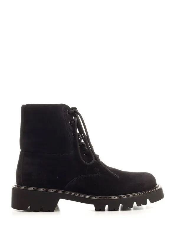 Loewe Sierra Combat Ankle Boot In Suede - Black