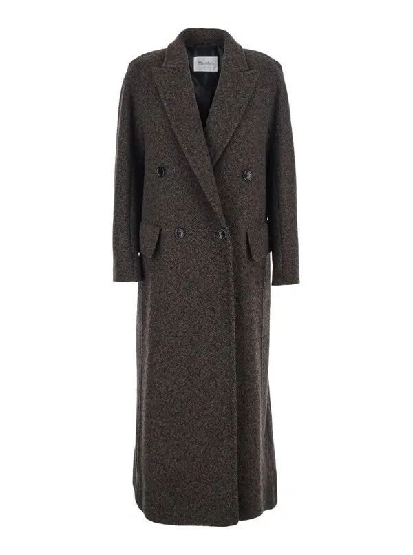Max Mara Arco' Brown Double-breasted Coat With Peak Revers And Half Belt In Wool And Cashmere - Multicolor