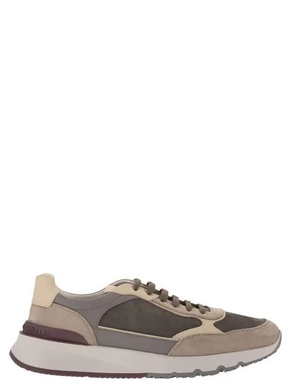 Brunello Cucinelli Multicolour Leather And Suede Runner Sneakers - Gray