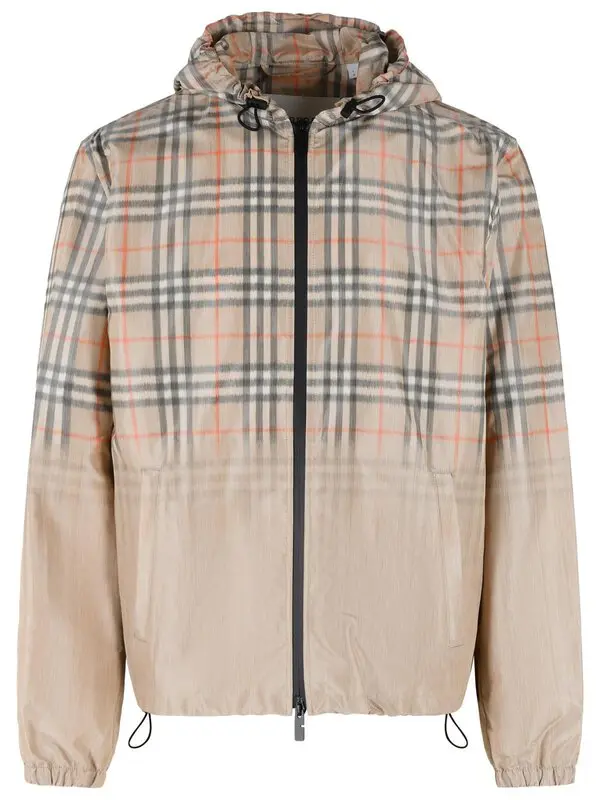Burberry Hooded Jacket And 'check' Shaded Sand Beige - Cream