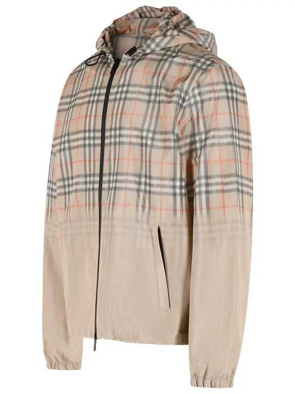 Burberry Hooded Jacket And 'check' Shaded Sand Beige
