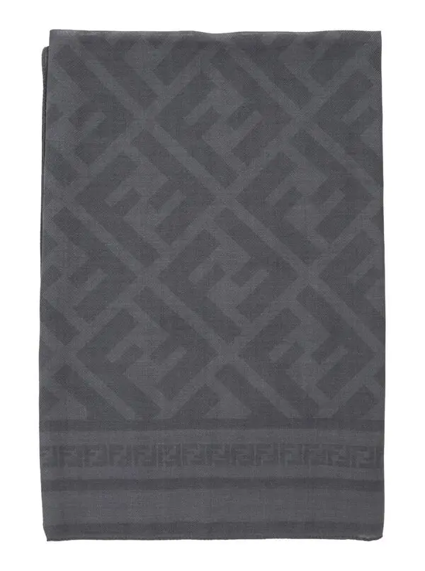Fendi Scarf With Ff Motif All-over In Blend Wool And Silk