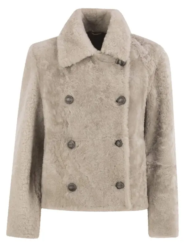 Brunello Cucinelli Double-breasted Shearling Jacket - Cream
