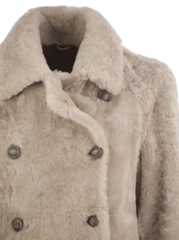 Brunello Cucinelli Double-breasted Shearling Jacket - Cream