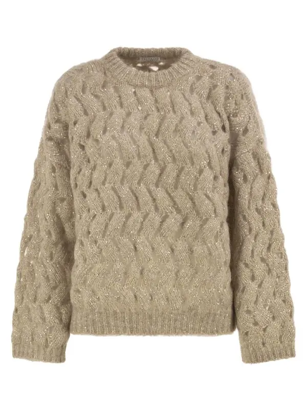 Brunello Cucinelli Openwork Mohair Sweater With Sequins - Cream