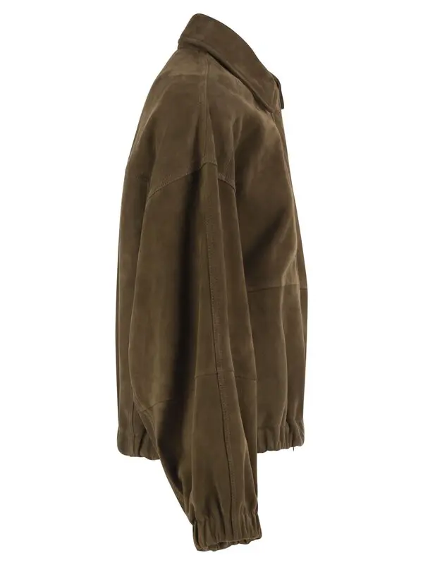 Brunello Cucinelli Suede Leather Bomber Jacket