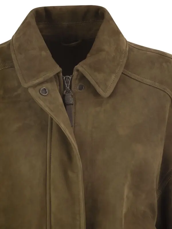 Brunello Cucinelli Suede Leather Bomber Jacket