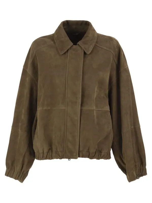 Brunello Cucinelli Suede Leather Bomber Jacket - Brown